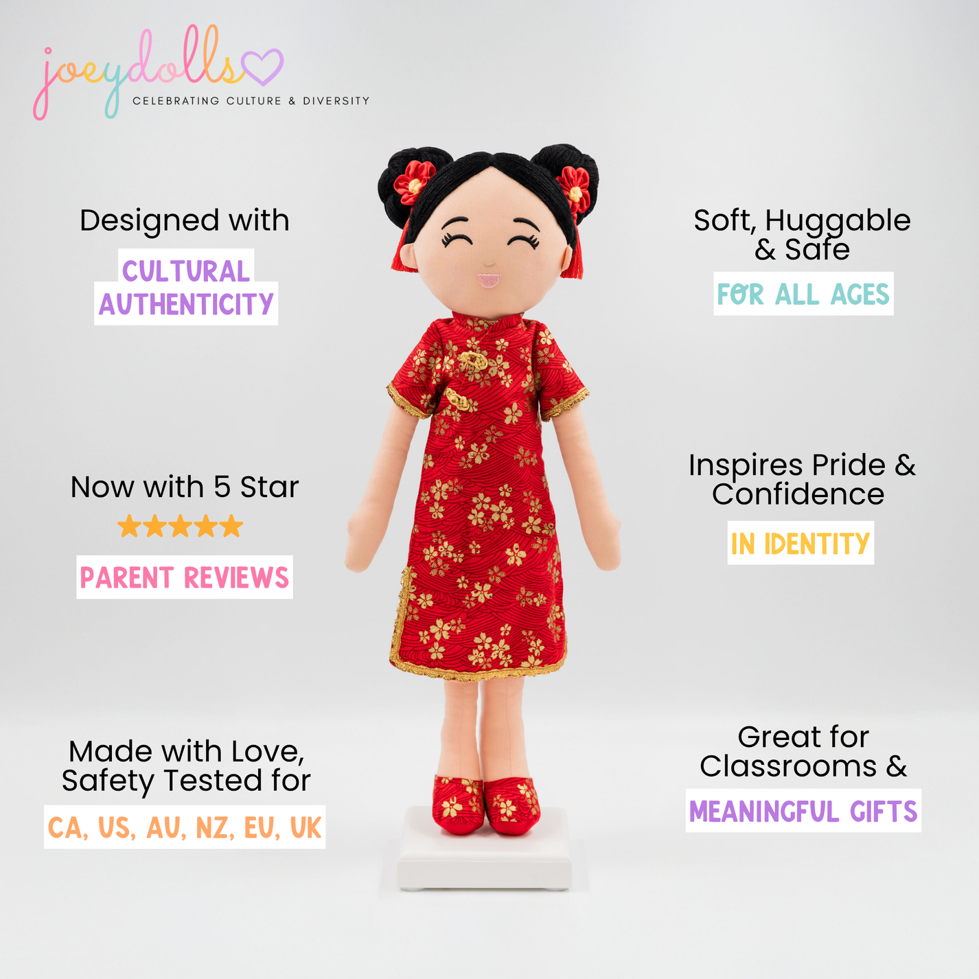 Chinese Doll Mei – 18" Plush Qipao Cultural Toy – Joeydolls
